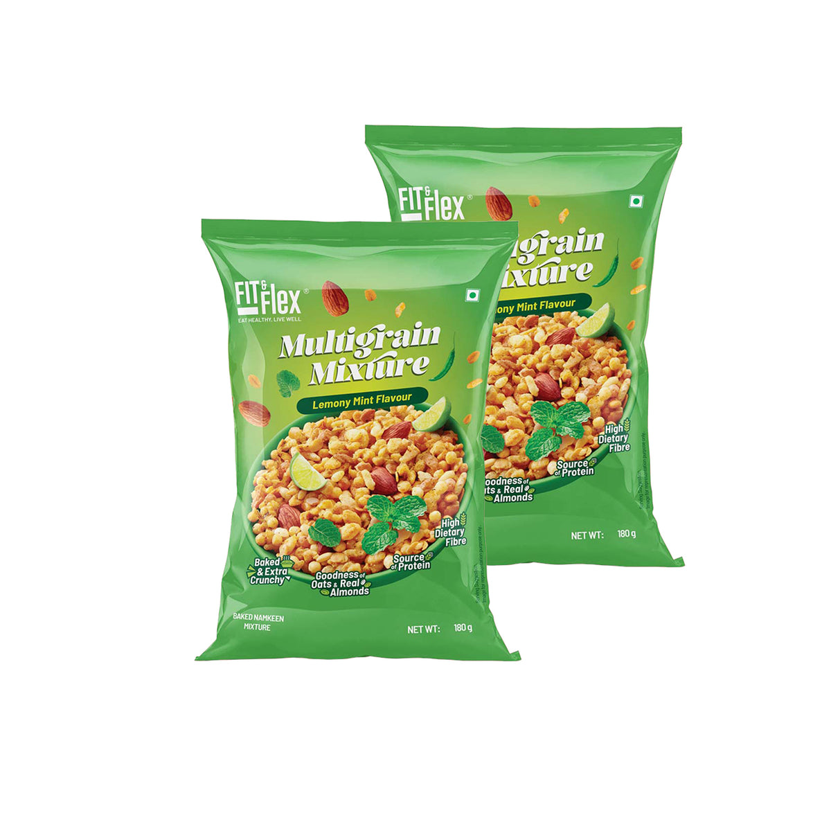Lemony Mint Multigrain Mixture (Pack of 2 - 180G x 2) High Fibre, Load – Fit & Flex