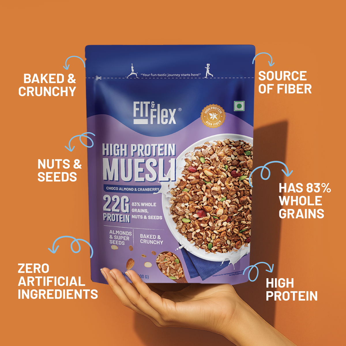 22G High Protein Muesli - Choco Almond & Cranberry 450g – Fit & Flex