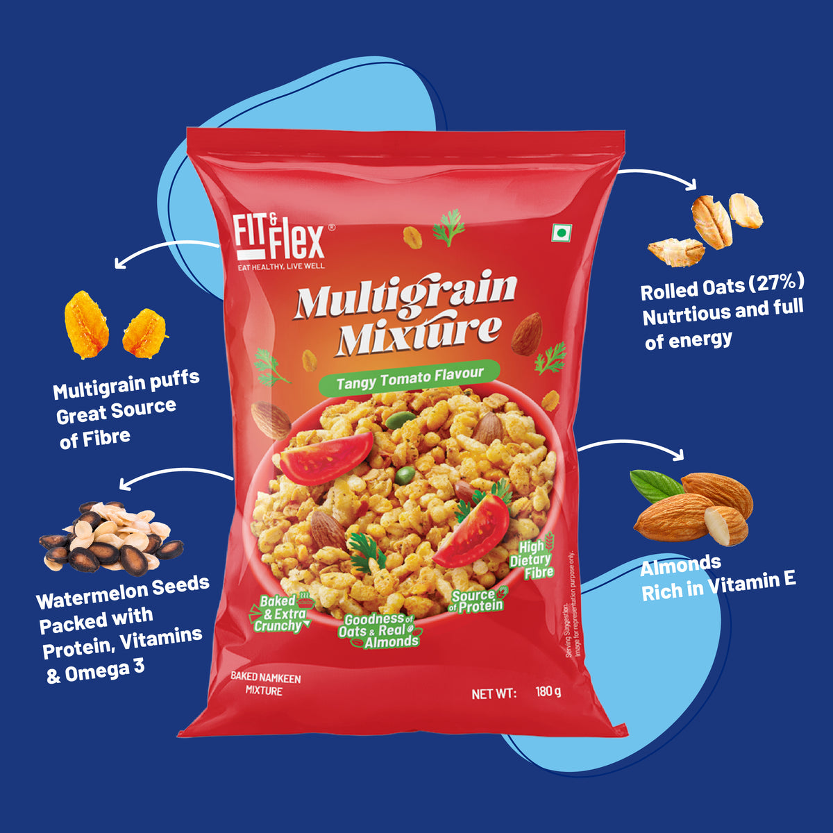 Tangy Tomato Multigrain Mixture (Pack of 2 - 180G x 2) High Fibre, Loa ...